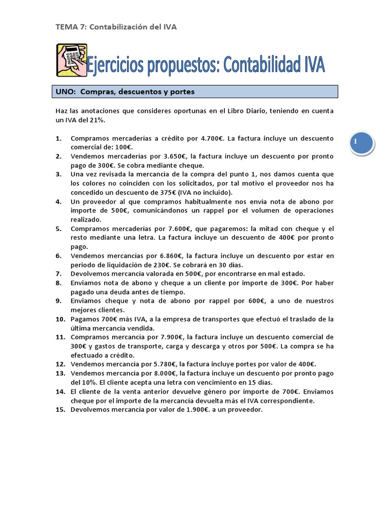 EJERC TEMA 7 Contabilidad IVA | PDF | Factura | Contabilidad