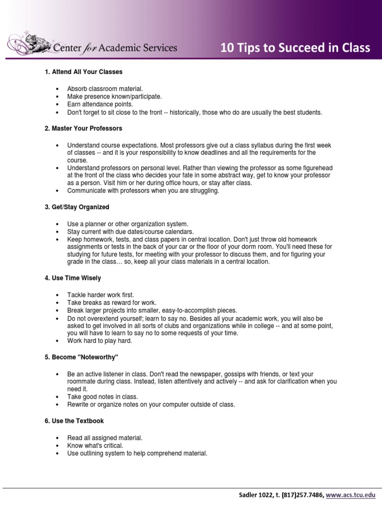 10 Tips To Succeed in Class | PDF | Proofreading | Test (Assessment)