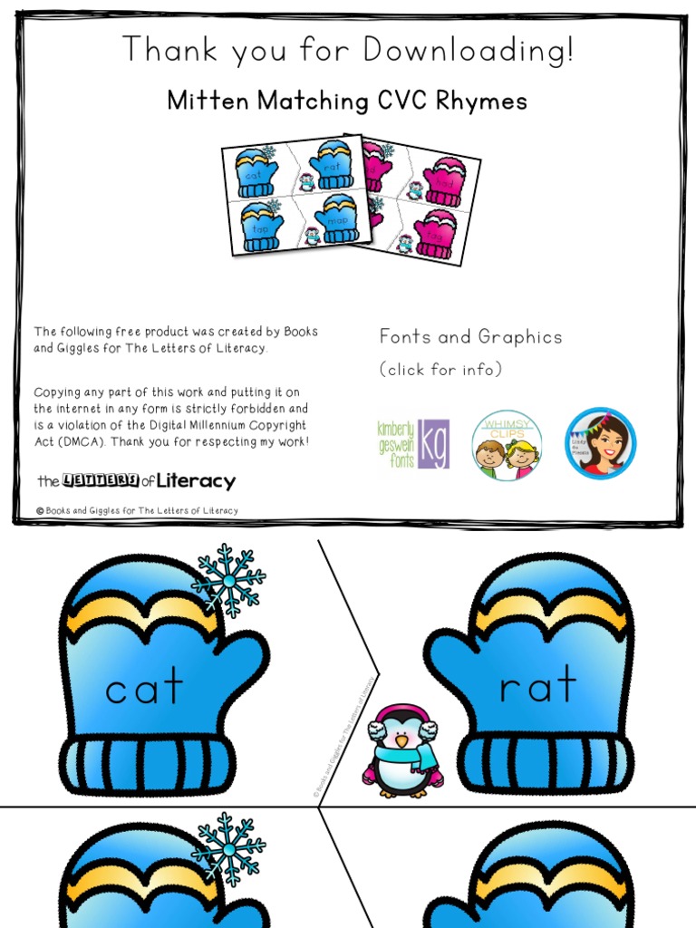 Mitten Matching CVC Rhymes Compress Protected | PDF | Monopoly ...