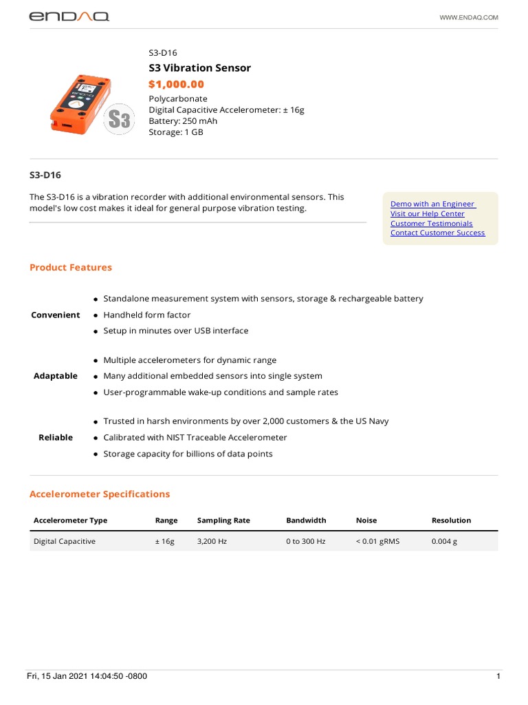 S3 Vibration Sensor: Product Features | PDF | Accelerometer | Sampling ...
