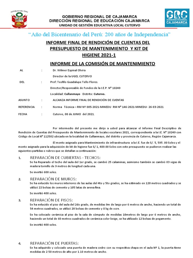 Modelo de Informe de Rendicion de Cuentas 2021 | PDF