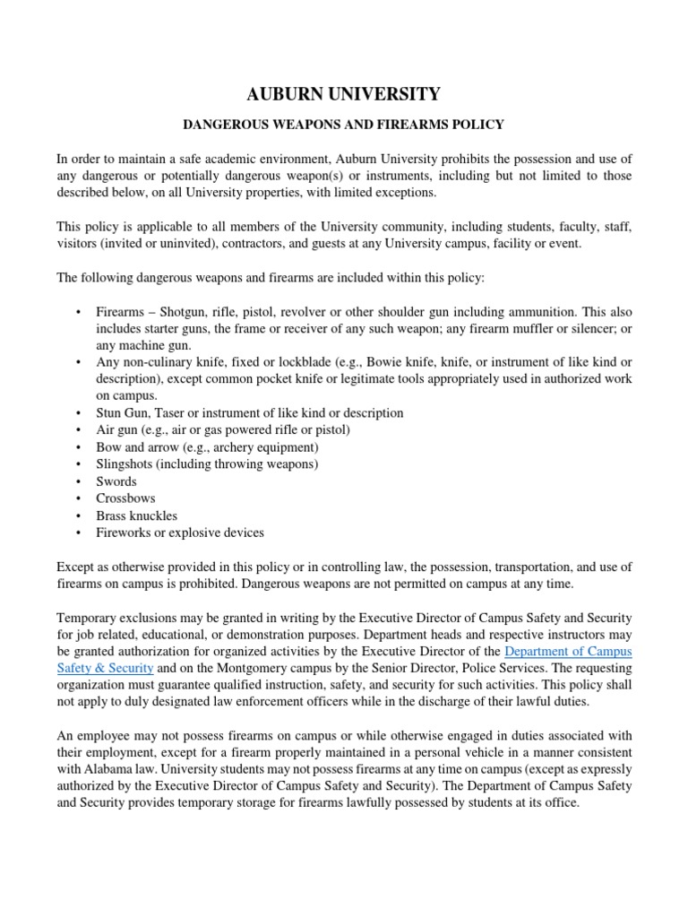 Auburn University Weapon Policy | PDF | Firearms | Securities