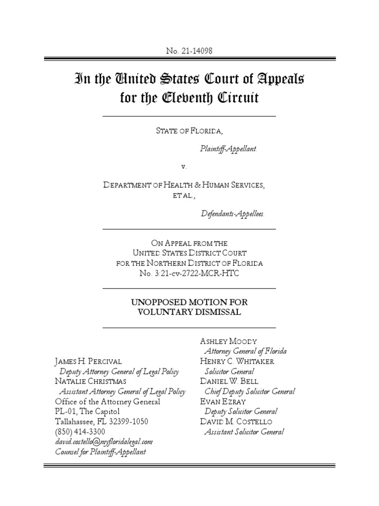 Florida's Unopposed Dismissal Motion | PDF | United States Courts Of ...