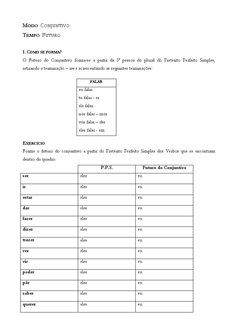 Futuro do Conjuntivo: Formação e Exemplos | PDF