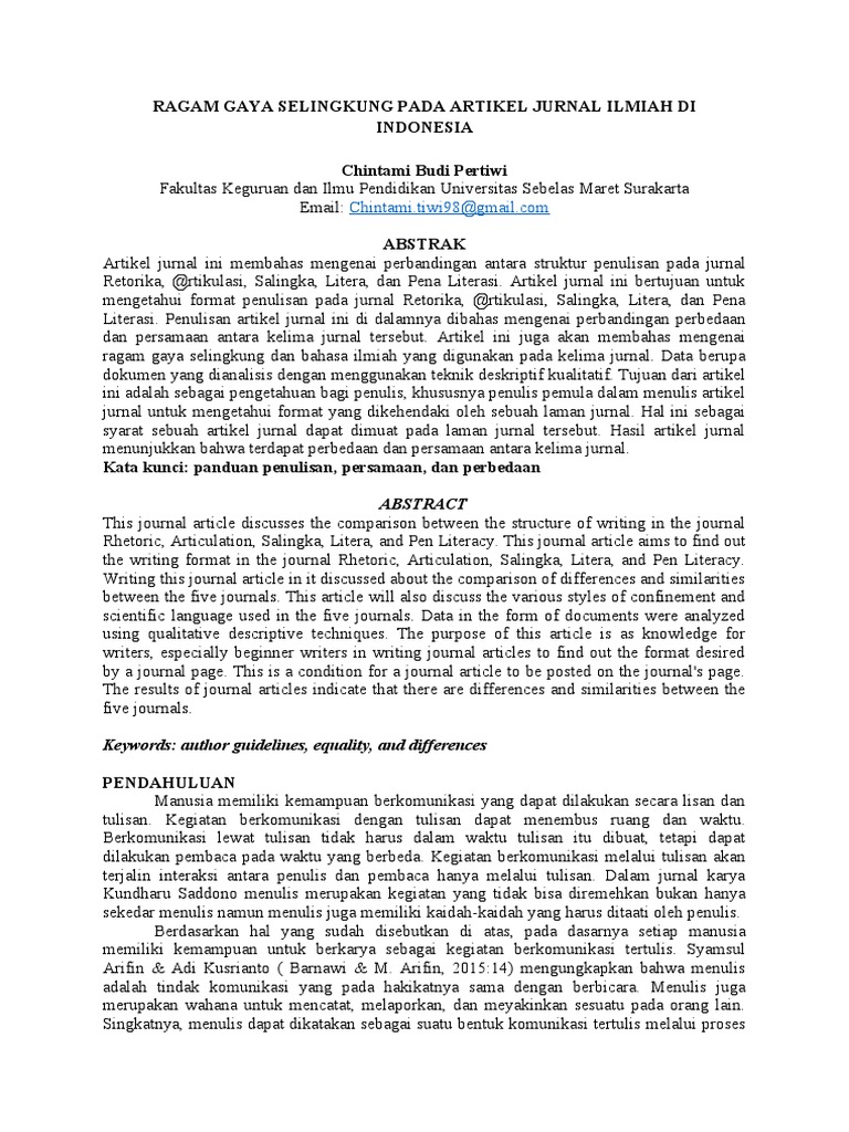 Ragam Gaya Selingkung Pada Artikel Jurnal Ilmiah Di Indonesia | PDF