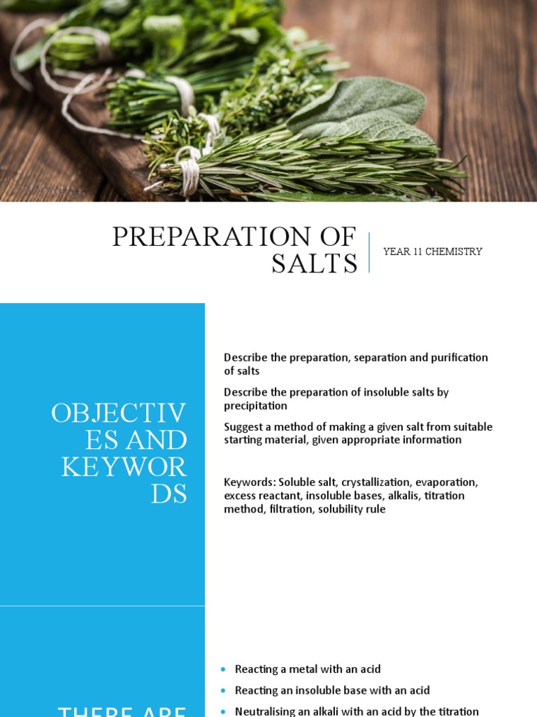Year 11 Chemistry: Salt Preparation | PDF | Salt (Chemistry ...