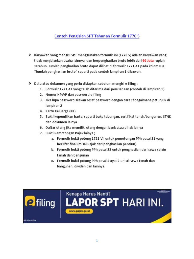 Panduan Pengisian SPT Tahunan Formulir 1770 S 2021 | PDF