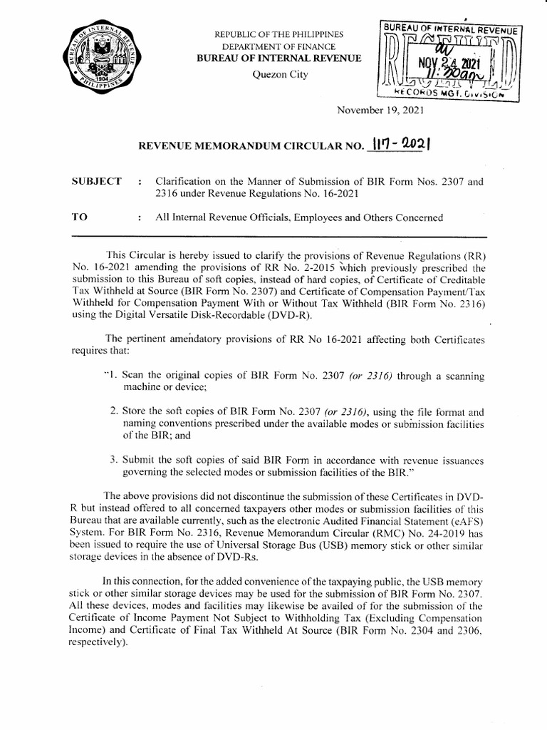 BIR Submission Guidelines for Forms 2307 & 2316 | PDF | Taxation ...
