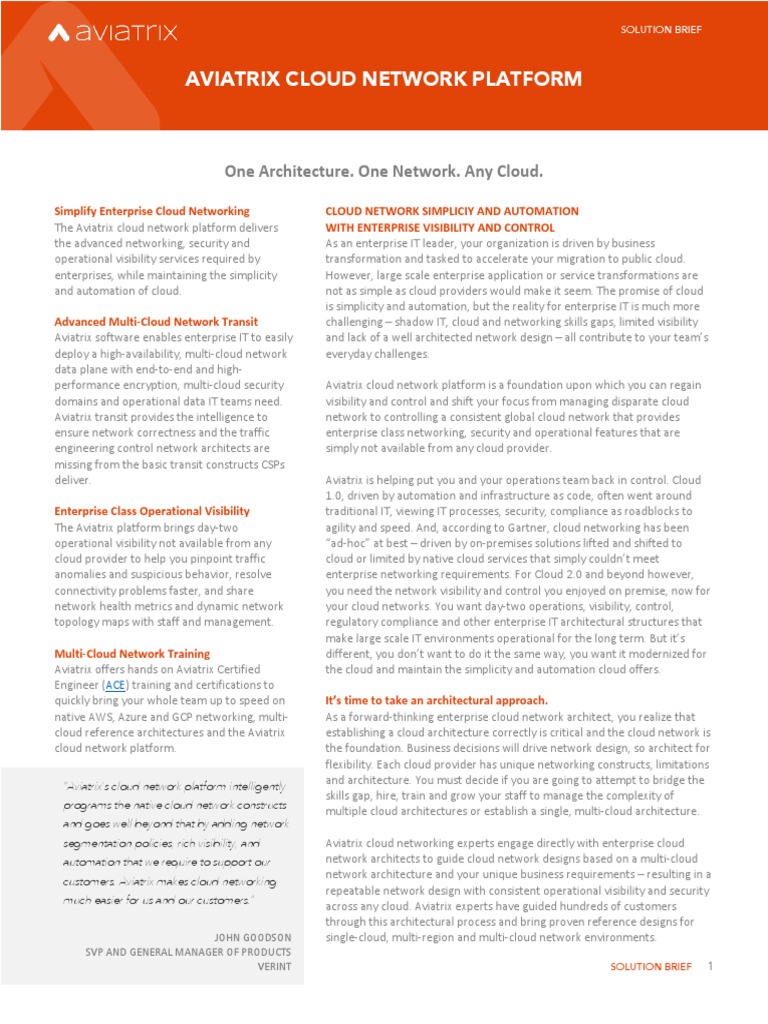 Aviatrix Cloud Network Platform Solution Brief v6 | PDF | Cloud ...