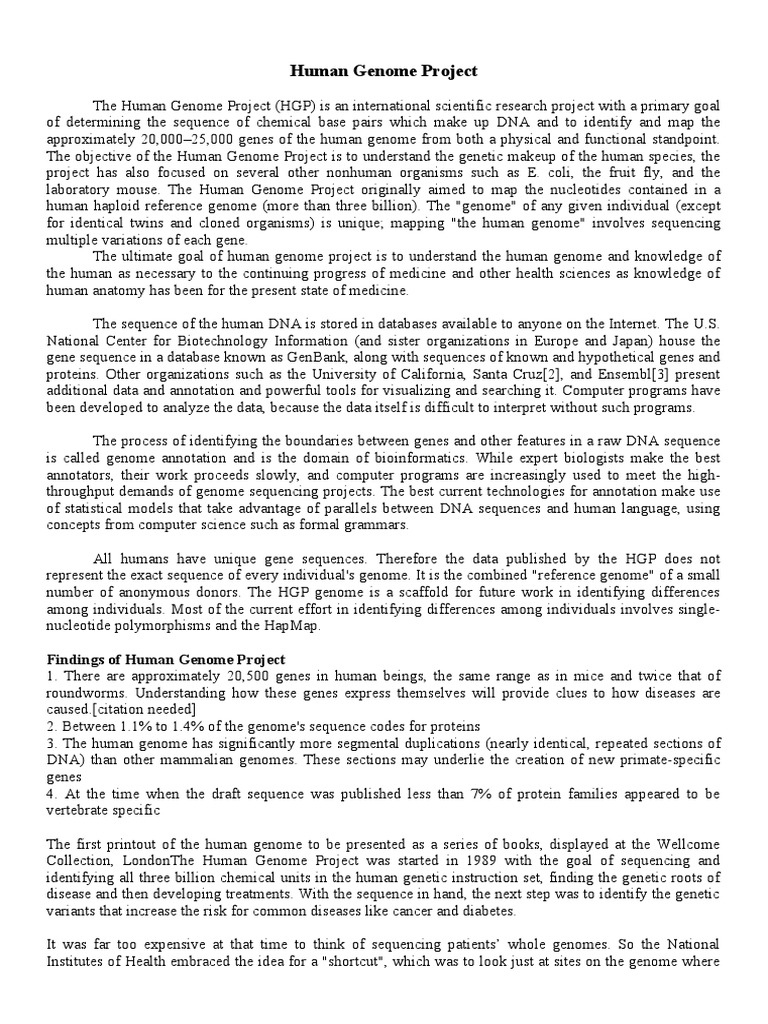 Findings of Human Genome Project | PDF | Computational Biology | Dna ...