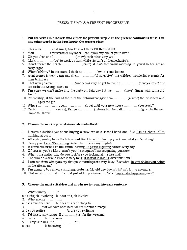 Present Simple vs. Present Progressive Guide | PDF