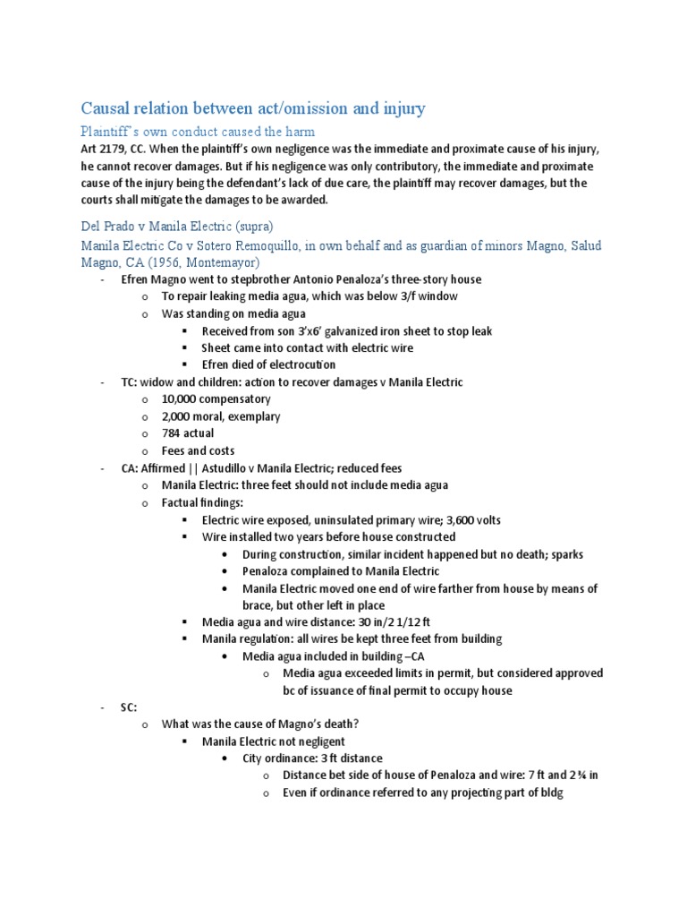 Torts - Oct 4 - Causal Relation Between Act, Omission and Injury | PDF ...