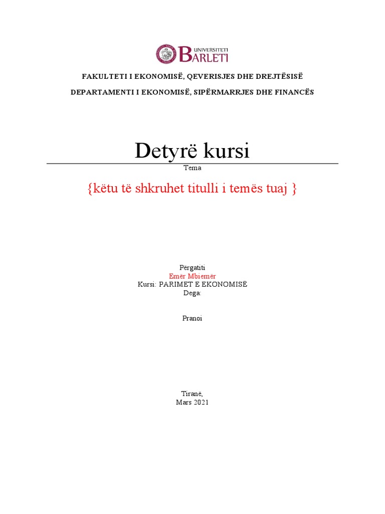 Format - Detyra e Kursit - Parimet e Konomise | PDF Format - Detyra e Kursit - Parimet e Konomise | PDF
