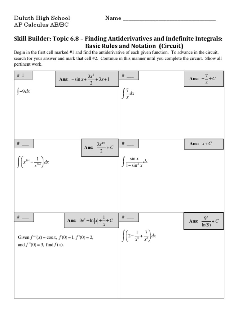Topic 6.8 - Finding Antiderivatives and Indefinite Integrals (Circuit ...