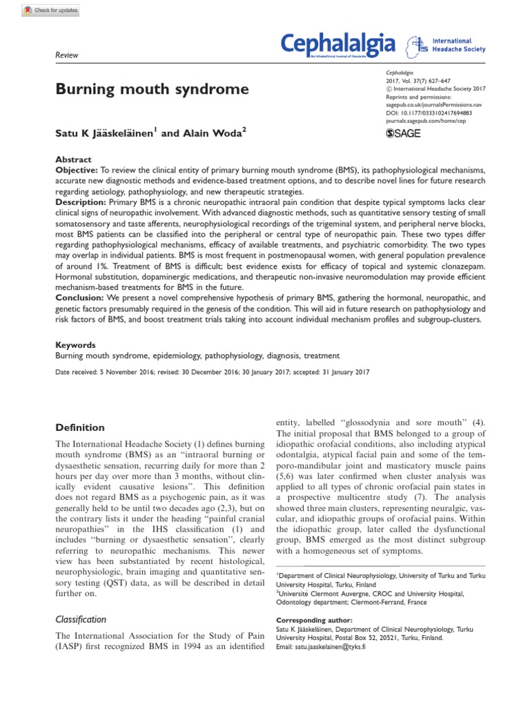 Burning Mouth Syndrome | PDF | Pain | Peripheral Neuropathy
