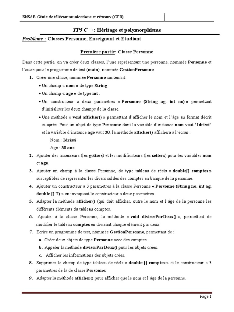 TP5 C++: Héritage et Polymorphisme | PDF | Programmation | Constructeur (programmation)