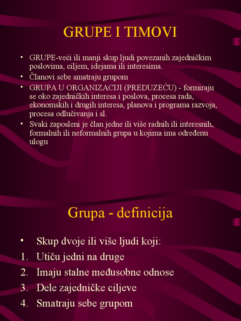 Grupe I Timovi Novi | PDF