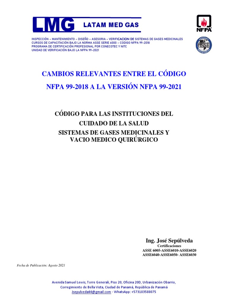 Cambios Del Código Nfpa 99-2018 y La Versión 2021 | PDF | Gases | Vacío