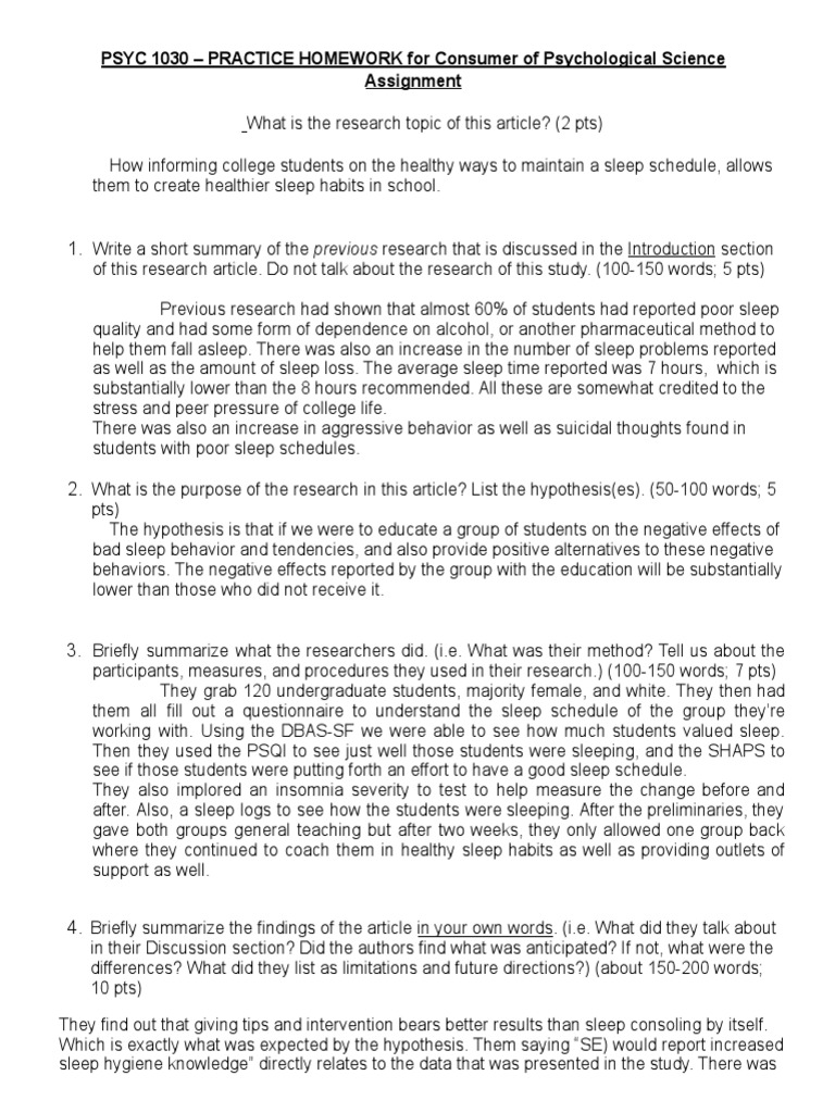 Practice CPS Homework | PDF | Citation | Sleep