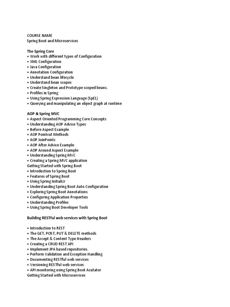 Java Spring Boot And Microservices Curriculam Download Free Pdf Spring Framework 