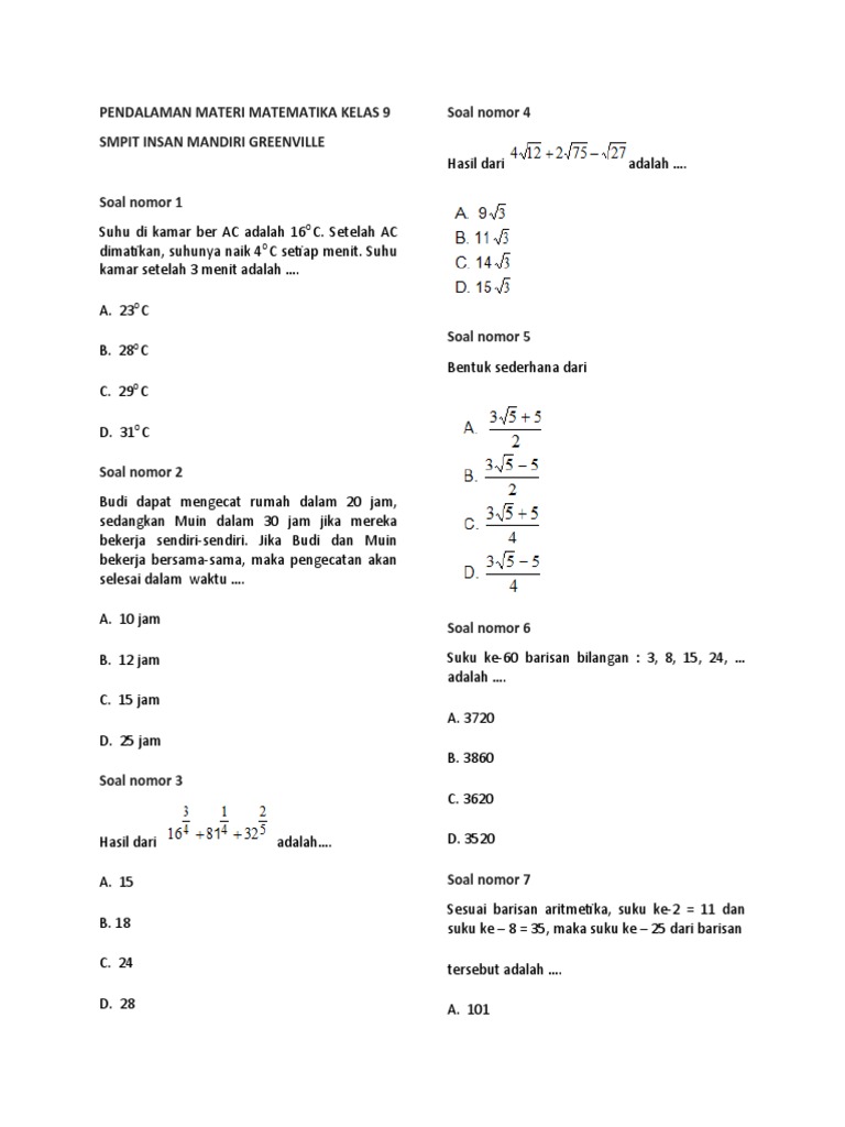 Pendalaman Materi Matematika Kelas 9 | PDF