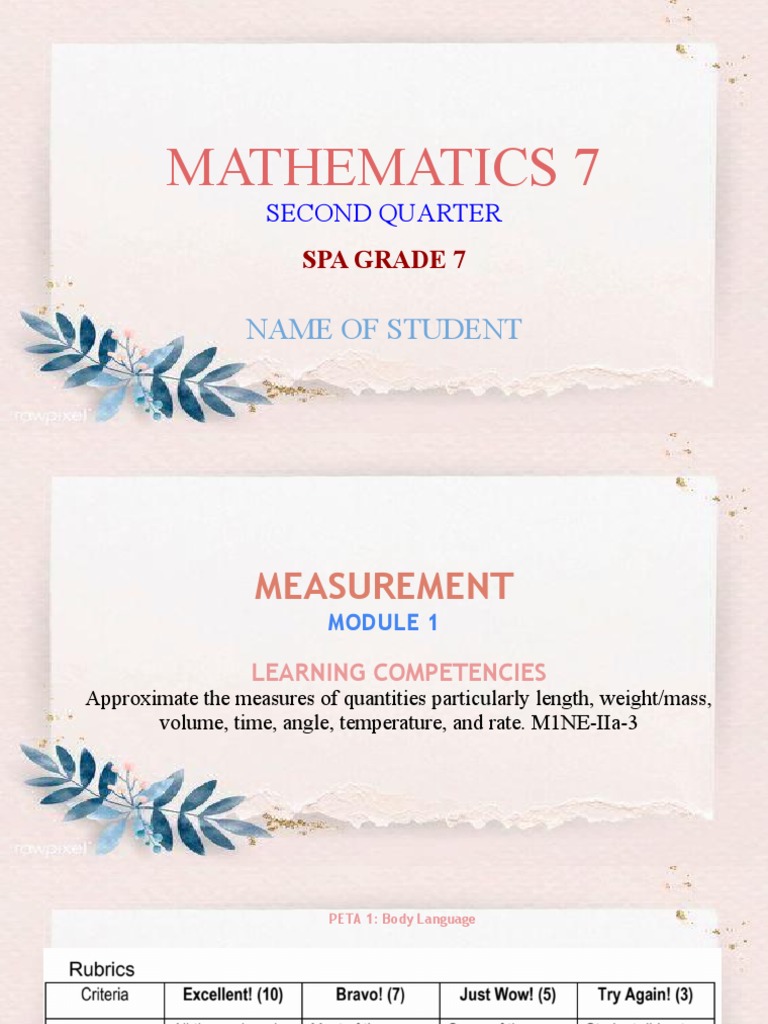 Mathematics 7: Name of Student | Download Free PDF | Measurement ...