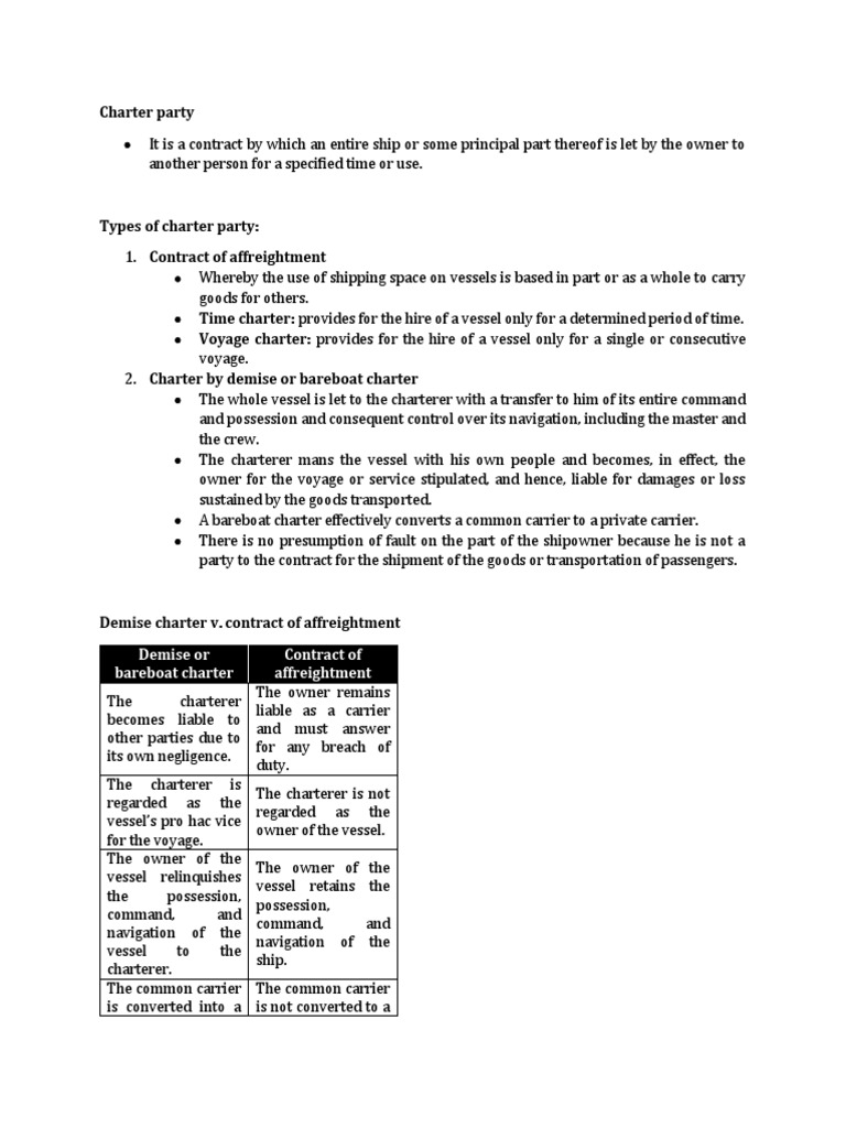 Charter Party: Demise or Bareboat Charter Contract of Affreightment ...