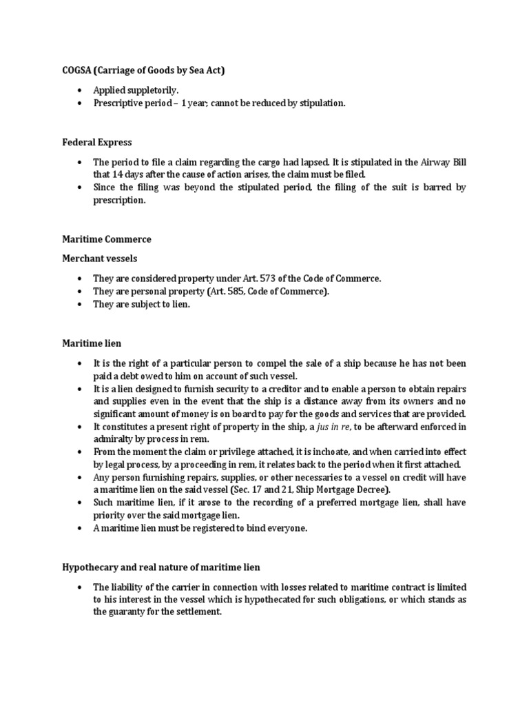 COGSA (Carriage of Goods by Sea Act) | Download Free PDF | Admiralty ...