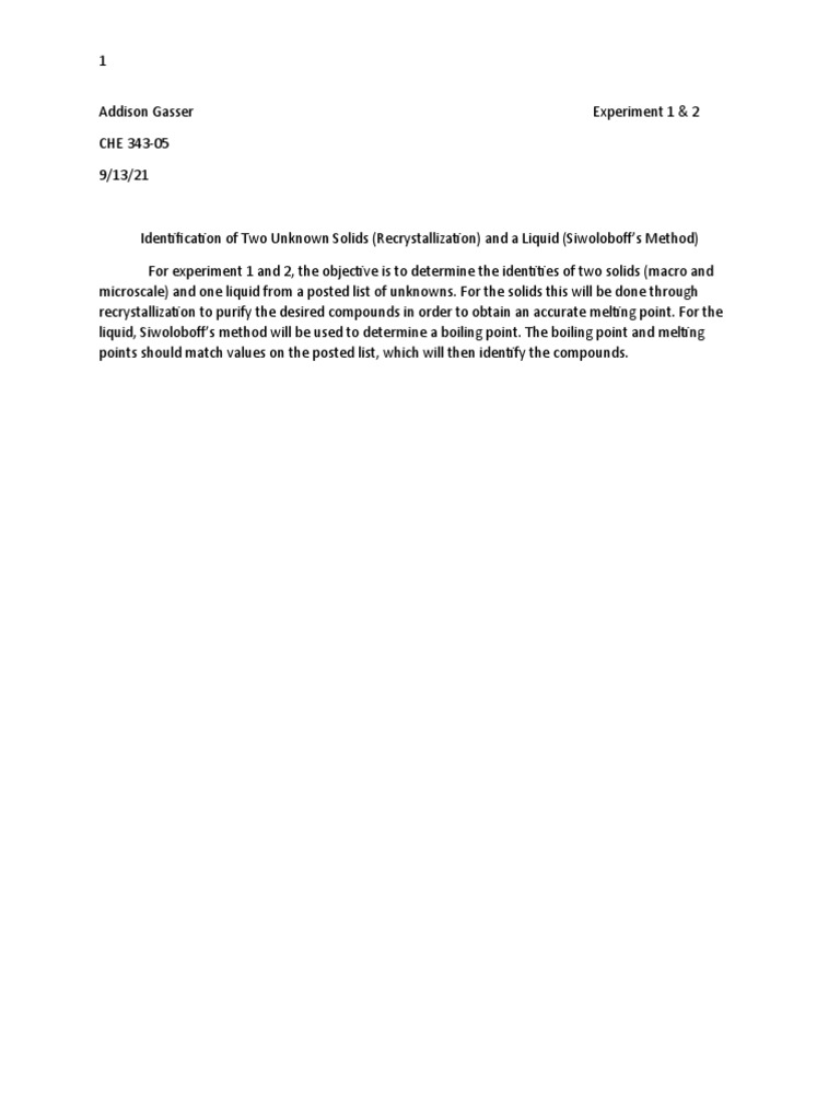 Chem 343 Experiment 1 and 2 Lab Report | PDF | Materials | Transparent ...