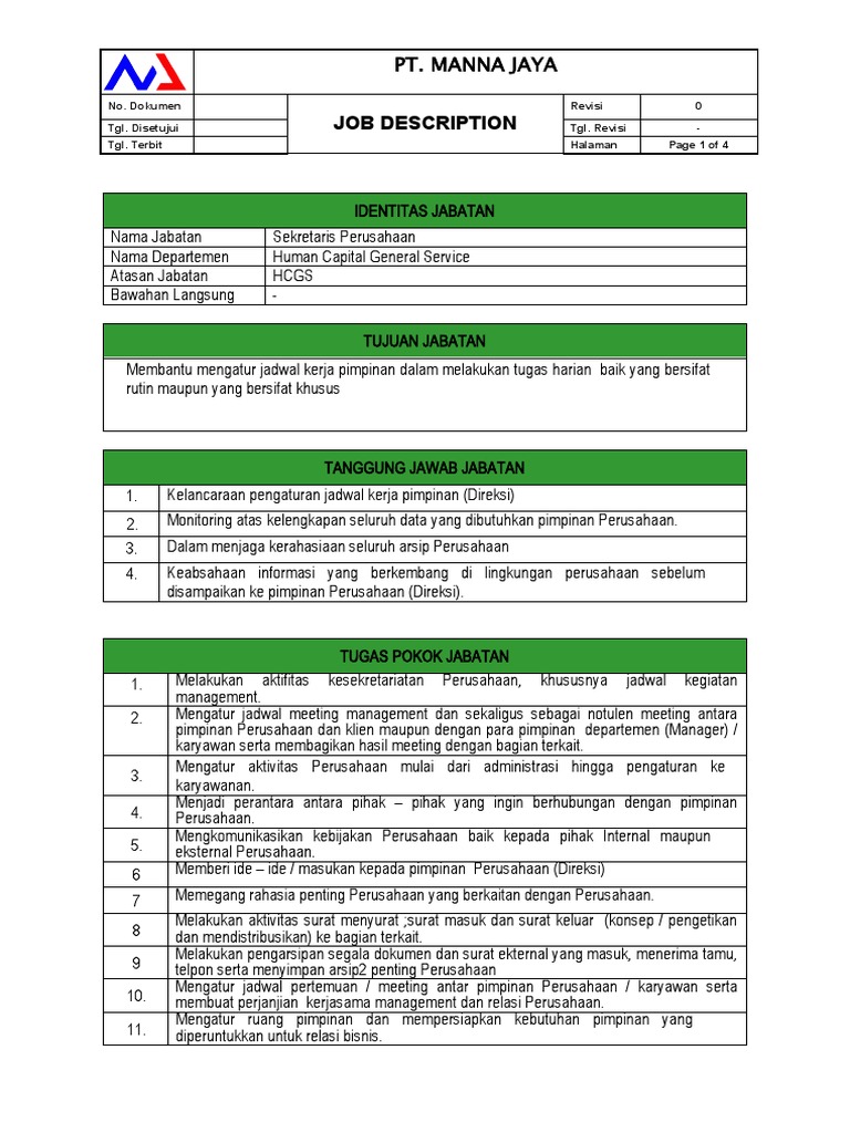 Job Desc Sekretaris Perusahaan | PDF
