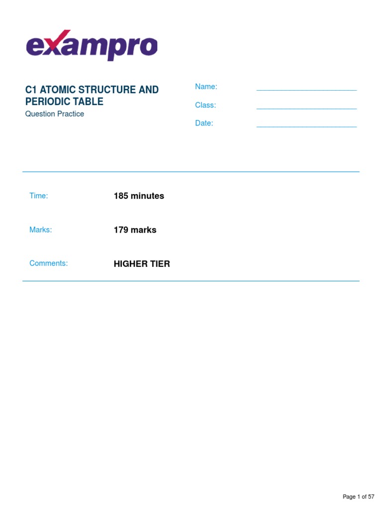 C1 Atomic Structure and Periodic Table HT | Download Free PDF | Oxide ...