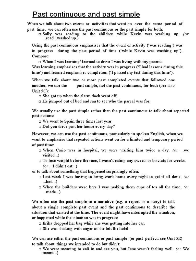 Past Continuous and Past Simple | PDF