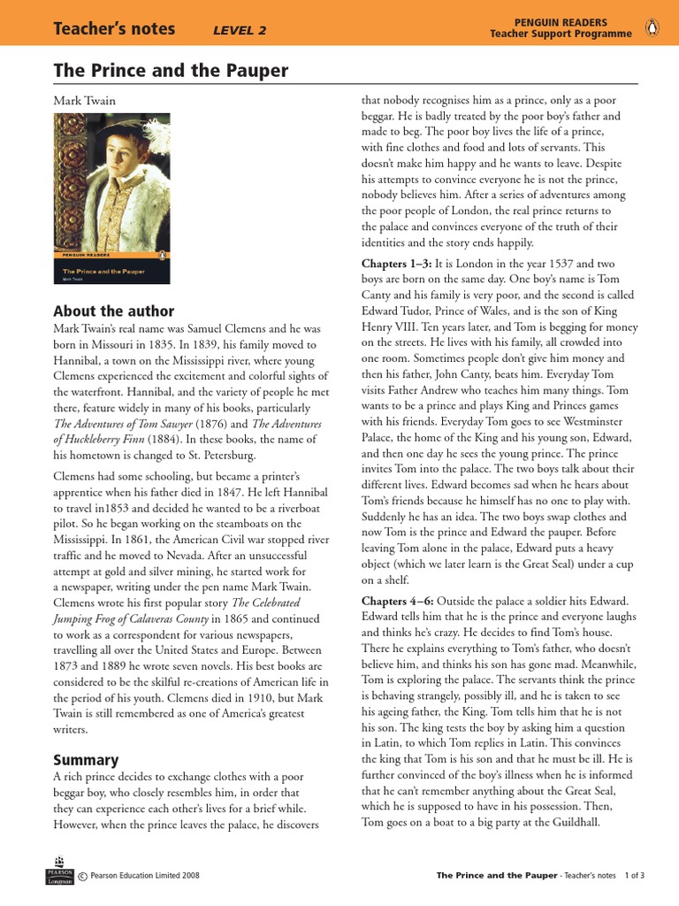 The Prince and The Pauper: Teacher's Notes | PDF | The Prince And The ...