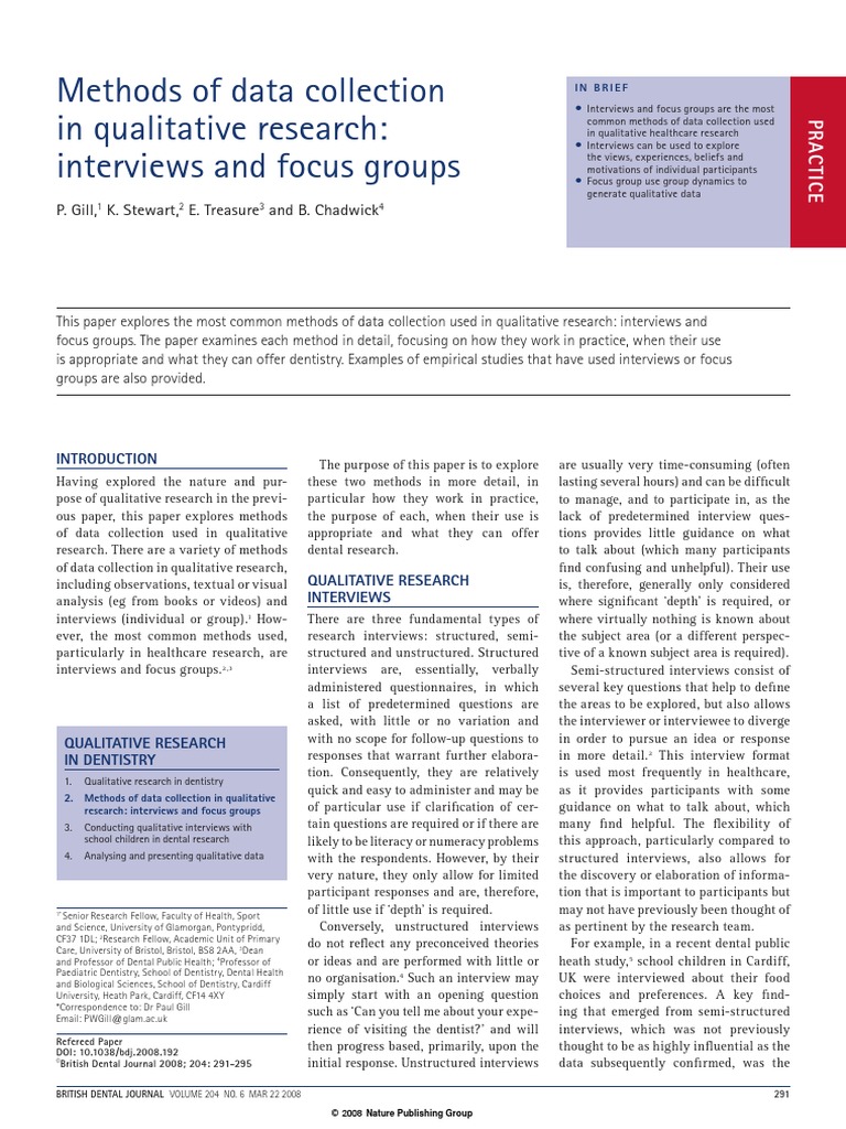Methods of Data Collection in Qualitative | PDF | Focus Group | Interview