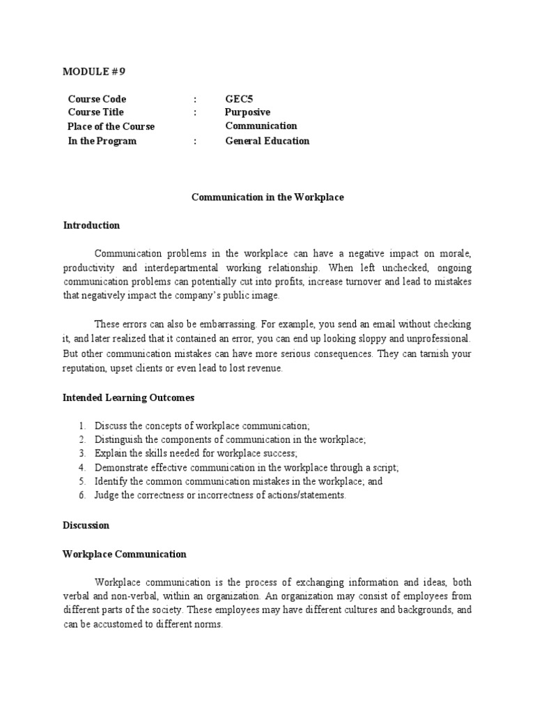 Module # 9 Course Code: Gec5 Course Title Place of The Course ...