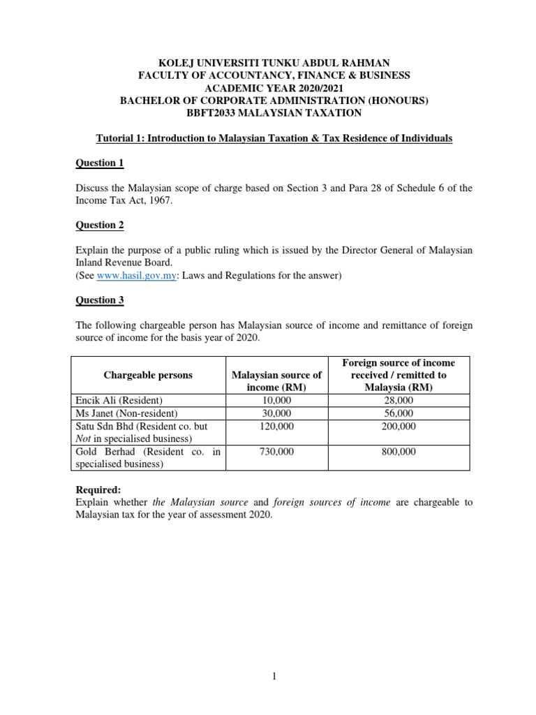 t1q Rca2 Ya2020 Intro & R | PDF | Taxes | Malaysia