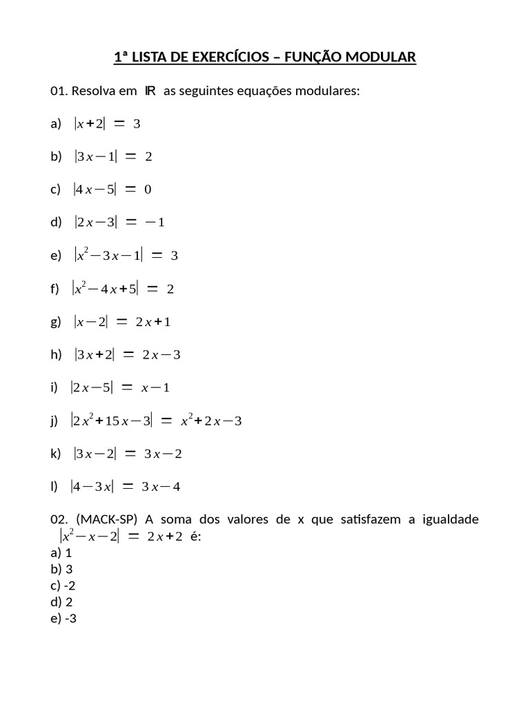 1 Lista - Função Modular | PDF