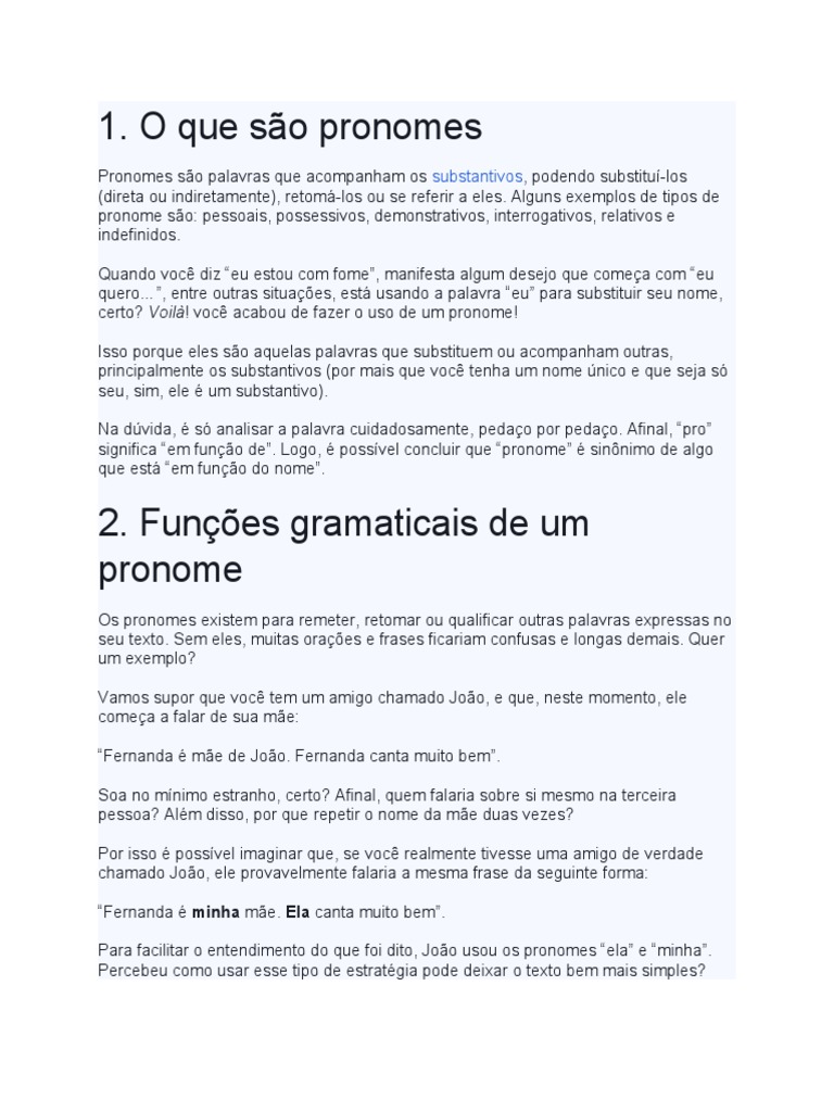 O Que e Pronomes | Download grátis PDF | Pronome | Linguística