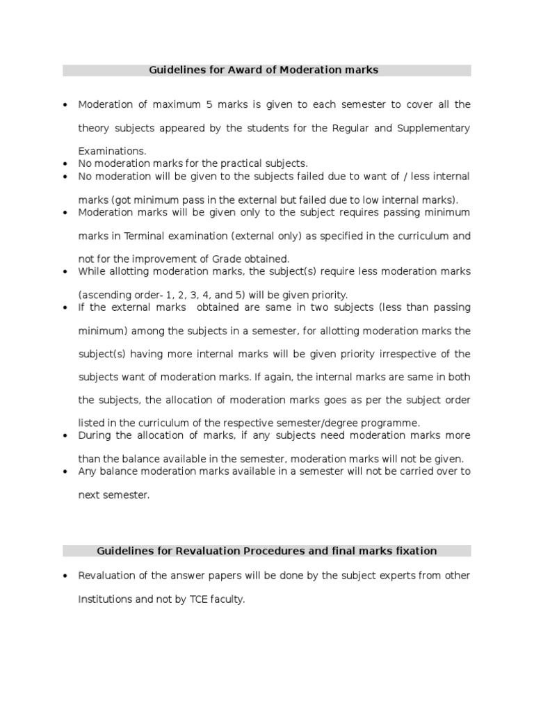Guidelines For Award of Moderation Marks | PDF | Academic Term