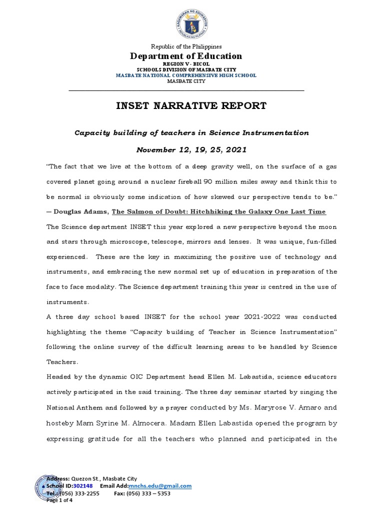 Inset Narrative Report | Download Free PDF | Microscope | Teachers
