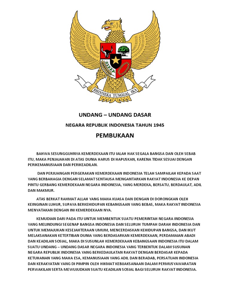 Pembukaan Undang-Undang Dasar Negara Republik Indonesia Tahun 1945 | PDF