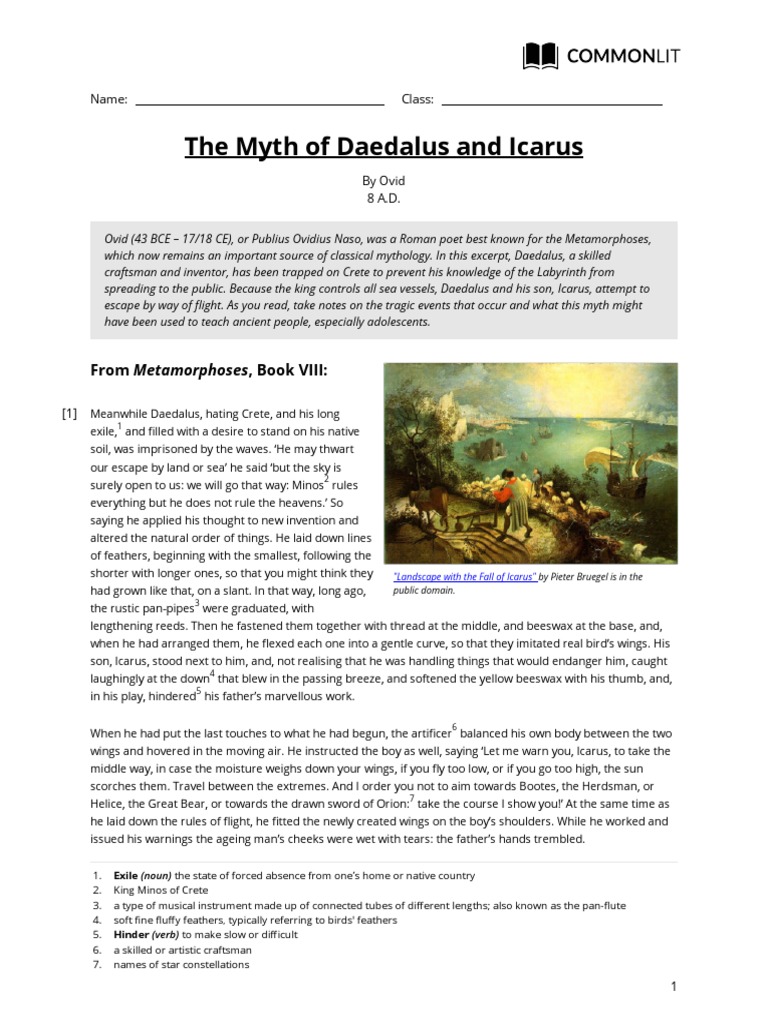 The Myth of Daedalus and Icarus: From Metamorphoses, Book VIII | PDF