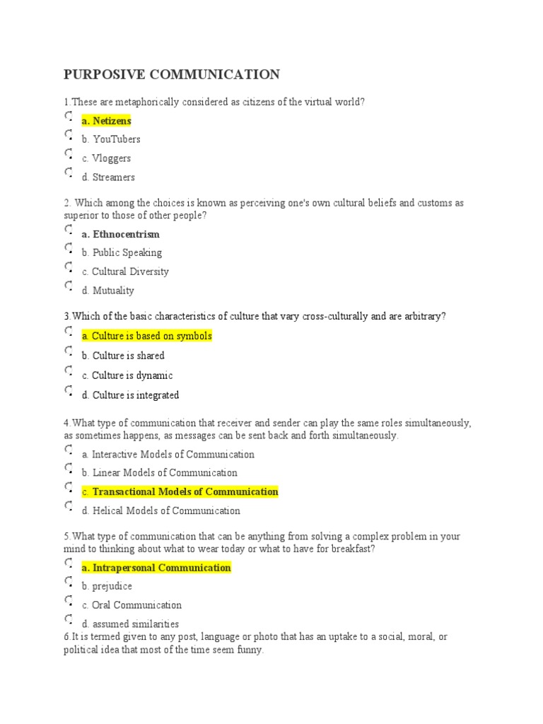 Purposive Communication: A. Netizens | PDF | Communication | Cognition