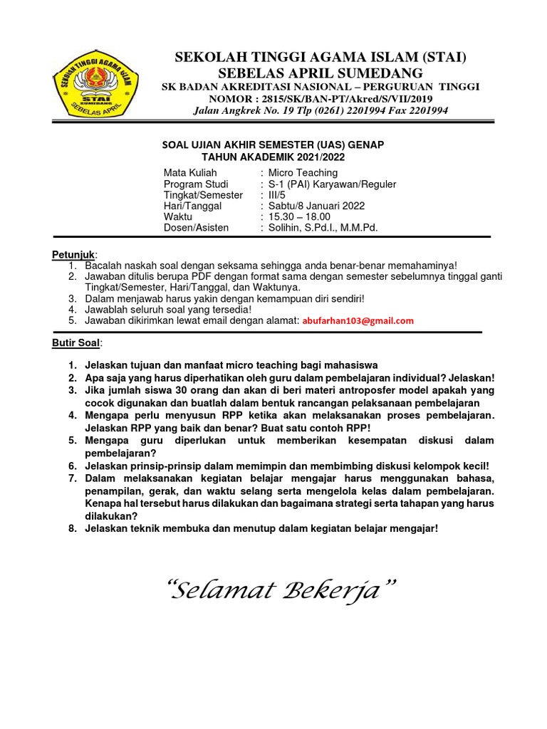 Soal UAS - Micro Teaching | PDF