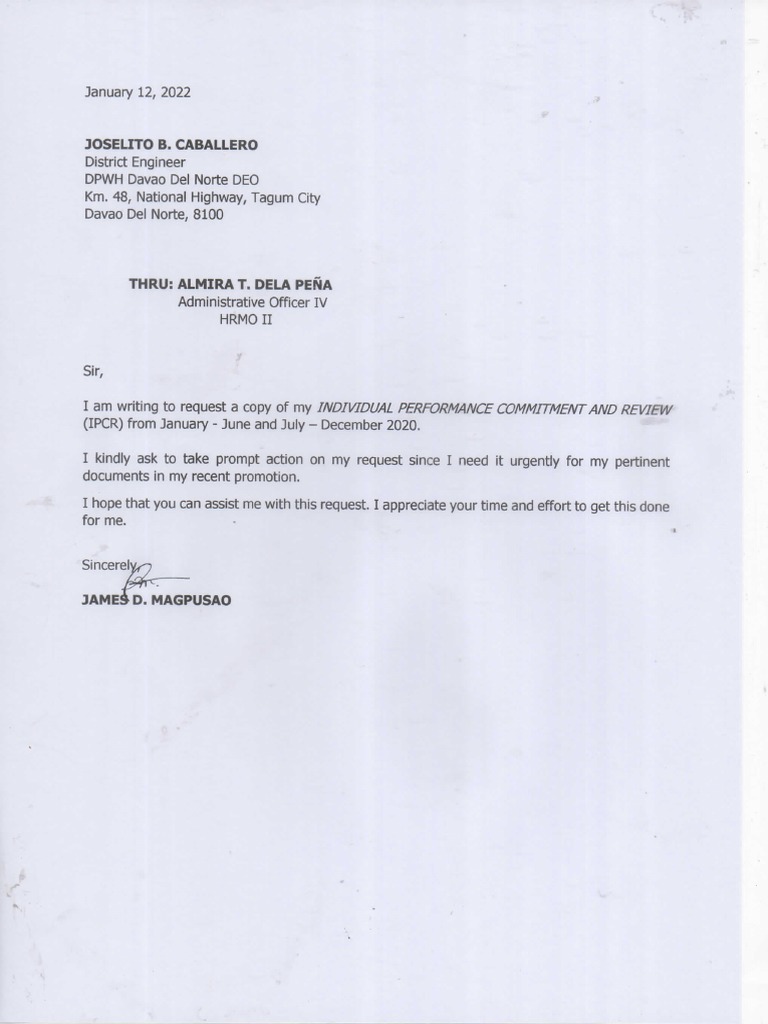 Letter Request For Ipcr - James D. Magpusao | PDF