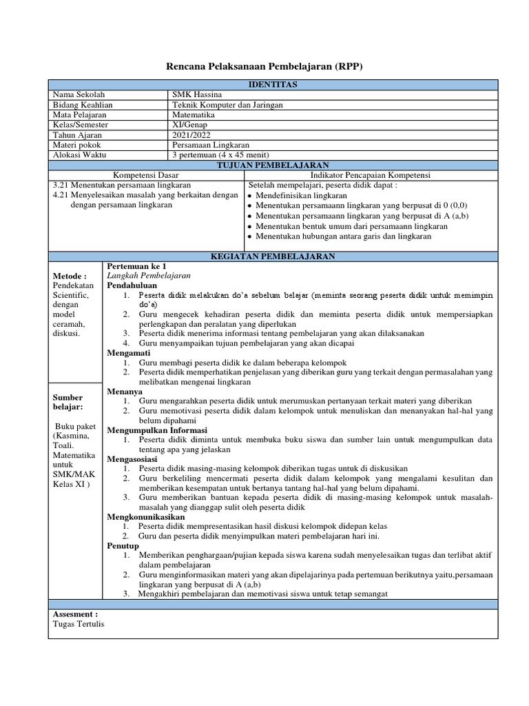RPP MTK Kelas Xi - Semester Genap. | PDF