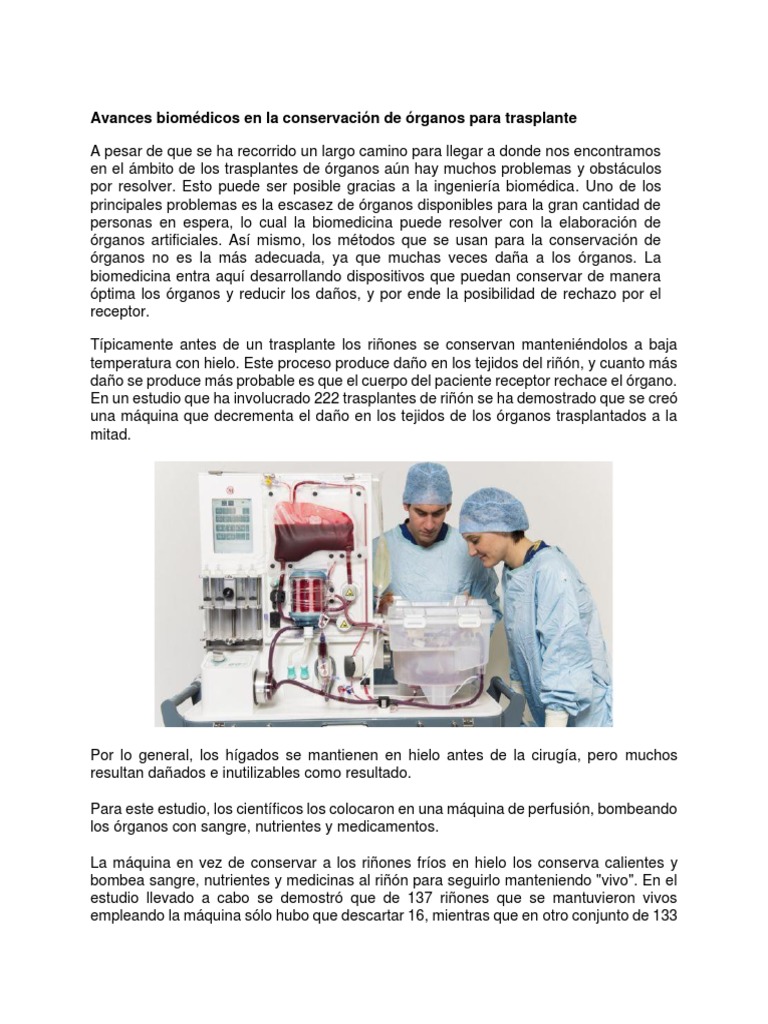 Avances Biomédicos en La Conservación de Órganos para Trasplante | PDF | Transplante de organo ...
