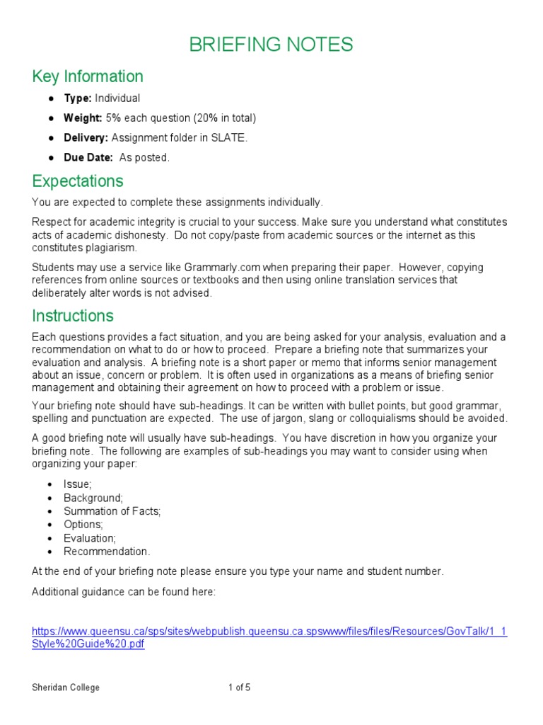 Academic Integrity Briefing Note Guide | PDF | Rubric (Academic ...