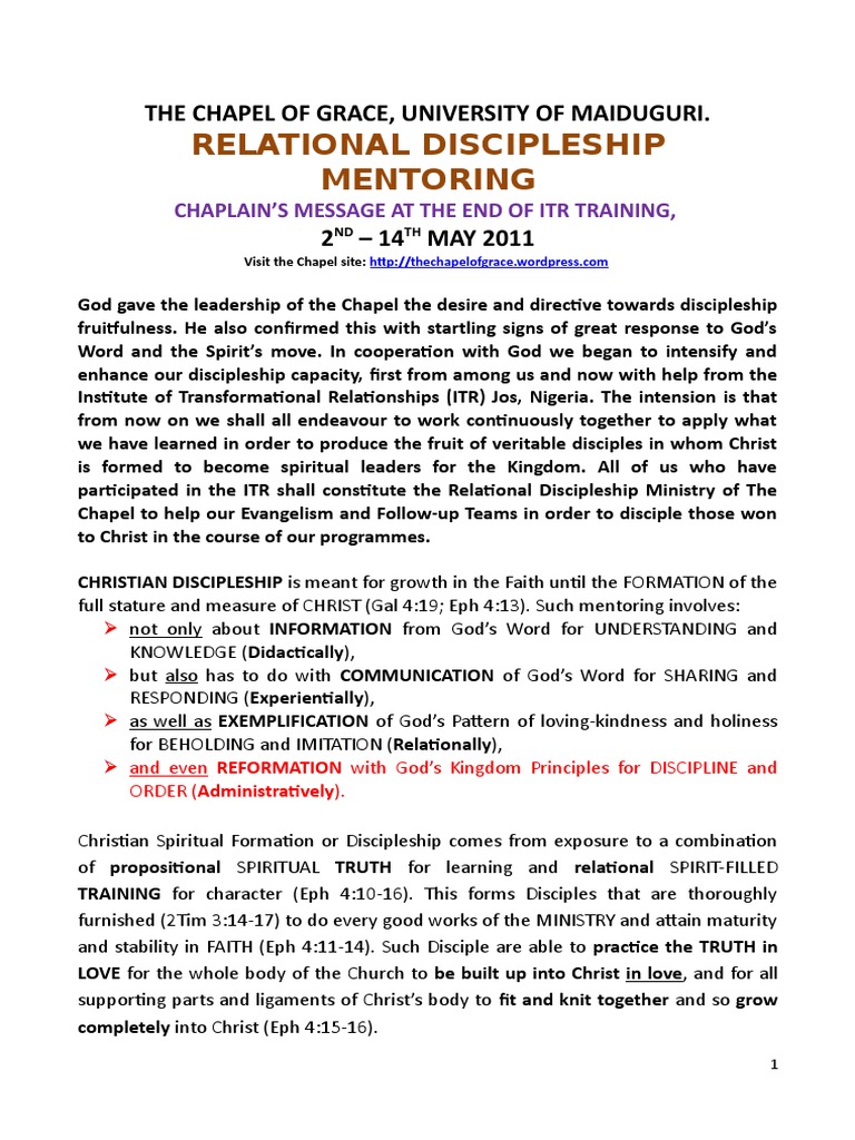Relational Discipleship in Christian Mentoring | PDF | Disciple ...