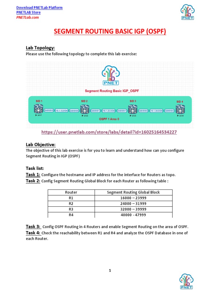 Segment Routing Basic Igp (Ospf) : Lab Topology | PDF | Networking | Multiprotocol Label Switching